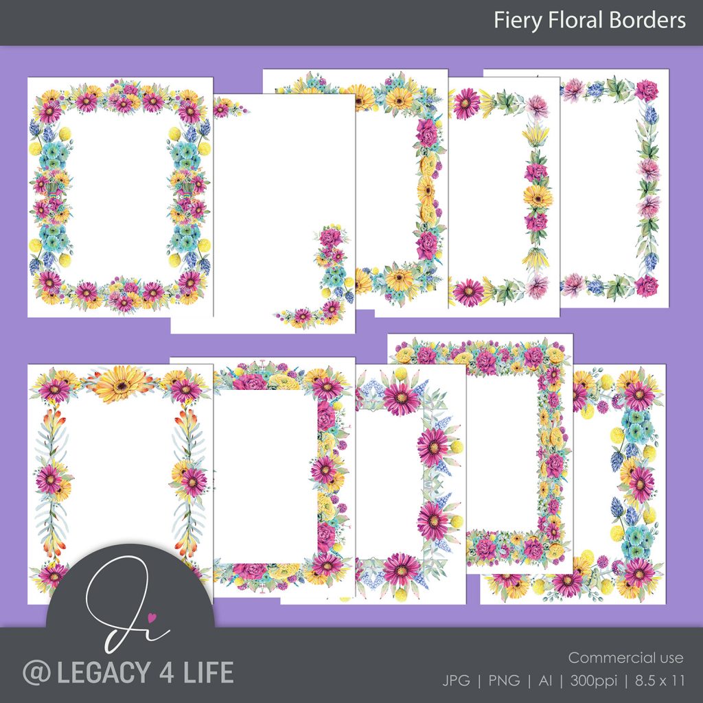 Fiery Floral Borders | PLR Planners - Build a Low Content Book ...
