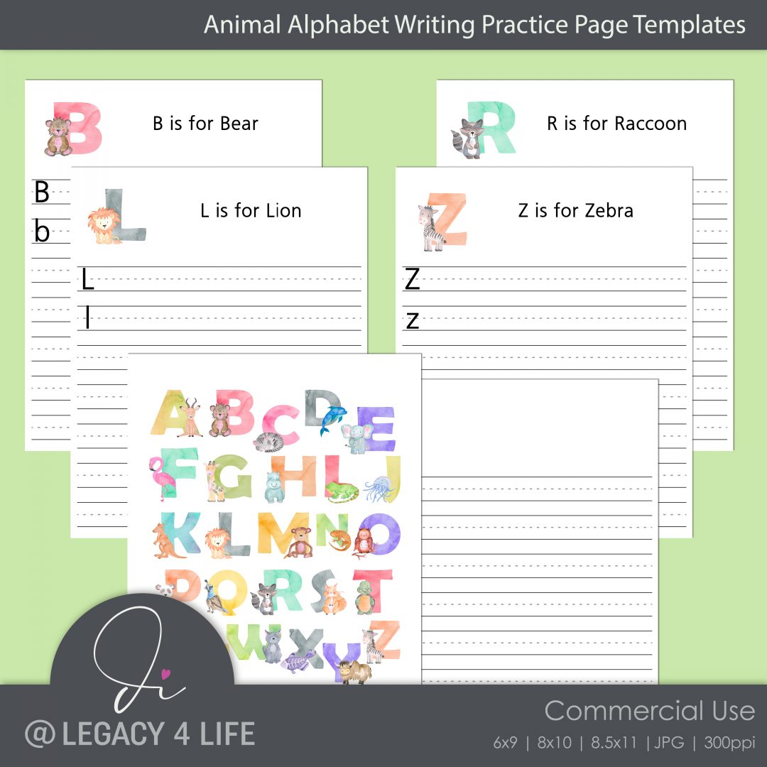Animal Alphabet Writing Practice Templates | PLR Planners - Build a Low ...