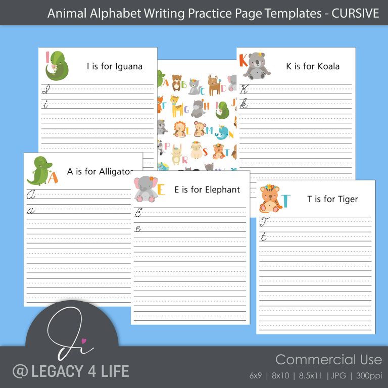 Animal Alphabet Writing Practice Templates (Cursive) | PLR Planners ...