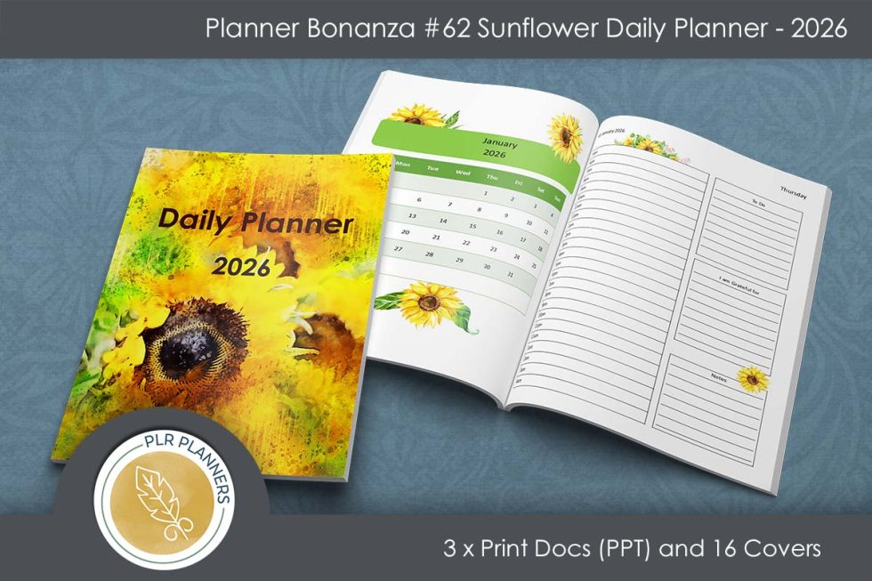 Planner Bonanza # 62 Sunflower Daily Planner 2026 | PLR Planners ...